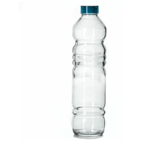 Бутылка стеклянная с пластиковой крышкой вита 1100 мл (бирюзовая крышка)