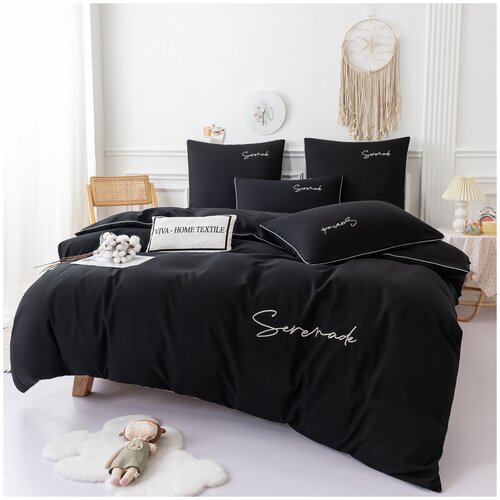 Комплект постельного белья ситрейд Однотонный Сатин Вышивка на резинке CHR020, 2-x спальный, простыня 160x200, наволочки 50x70;70x70