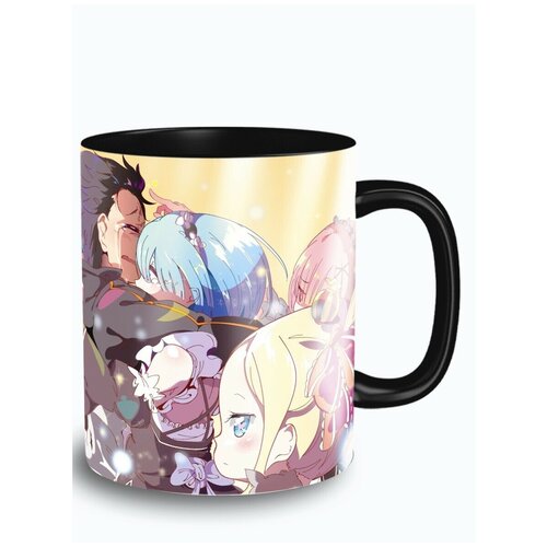 Кружка черная аниме ре зеро re zero (рем, рам, субару, эмилия, феликс) - 10383
