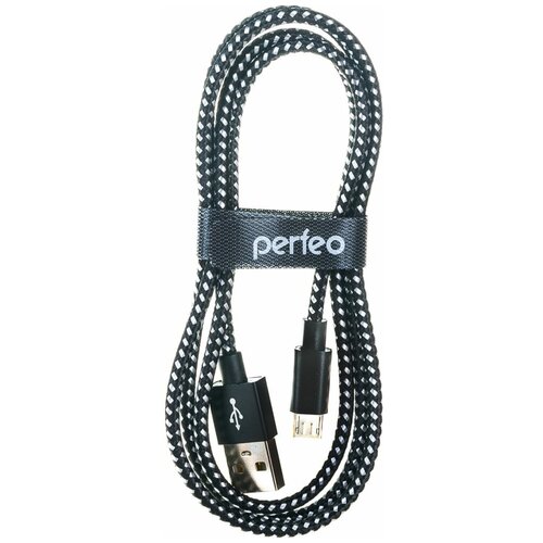 Кабель PERFEO USB2.0 A вилка - Micro USB вилка, черно-белый, длина 1 м. (U4801)