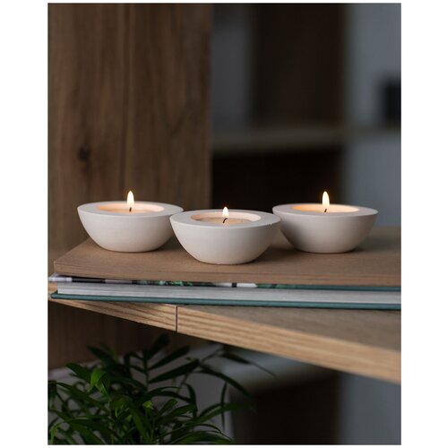 Комплект подсвечников для чайных свечей Suzy, 3 шт, бетон, белый матовый