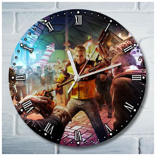 Настенные декоративные часы УФ с рисунком, диаметр 28см игры Dead Rising 2 (дэд райзинг 2, зомби, PS, Xbox, PC, Switch) 4929