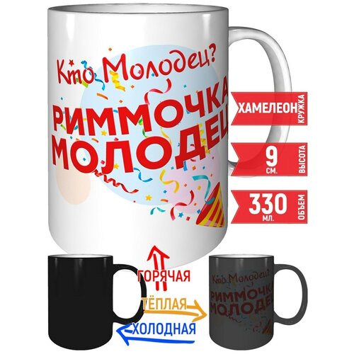 Кружка Кто молодец? Риммочка молодец! - хамелеон, с изменением цвета.