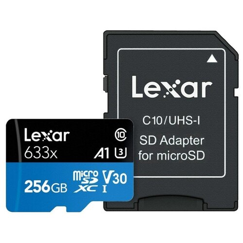 Карта памяти Lexar microSDXC 256 ГБ Class 10, V30, A1, UHS-I, R/W 100/45 МБ/с, адаптер на SD, белый/серый