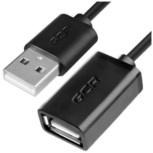 GCR Удлинитель 0.75m USB 2.0, AM/AF, черный, 28/28 AWG, экран, армированный, морозостойкий