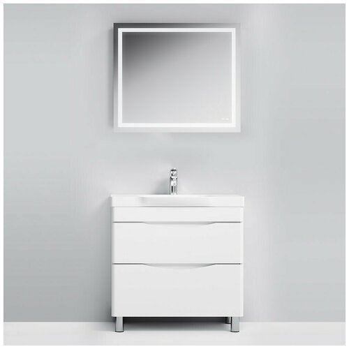 Комплект мебели для ванной AM.PM Like M80FSX802WG/W80/M91MOX801 тумба 80 см белая напольная с раковиной и зеркало GEM LED