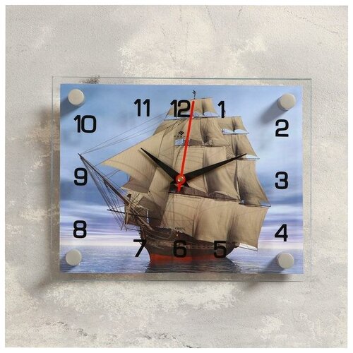 Часы настенные, серия: Море, "Корабль", плавный ход, 20 х 26 см