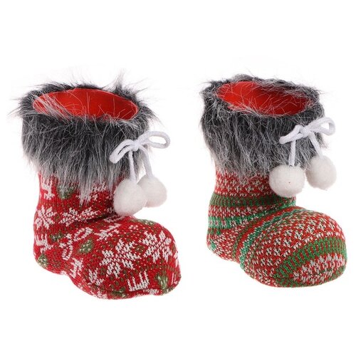 Новогодний носок Страна Карнавалия Сапожок, с ёлочками, на завязках 12 х 6 х 12 см, микс