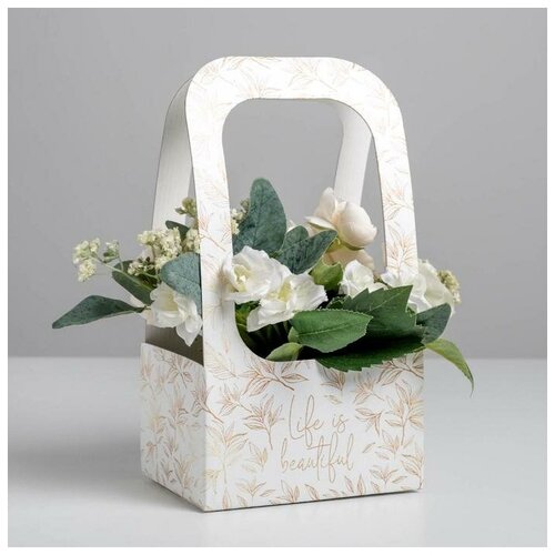 Коробка-переноска для цветов «Веточки», 17 × 12 × 32 см