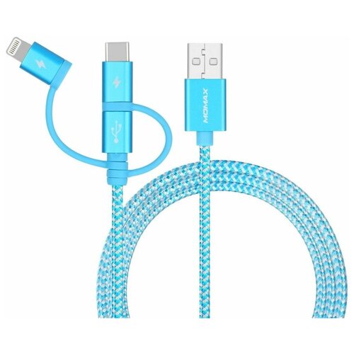 Кабель Momax One Link 3-in-1 USB A to Micro USB/Lightning/USB-C (1m) DX1 Blue (DX1B)
