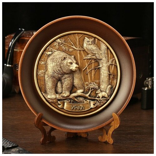 Тарелка сувенирная "Медведь, сова и белка", керамика, гипс, d=16 см