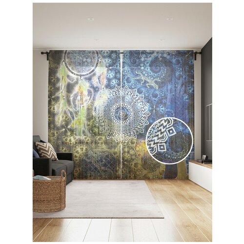 Тюль для кухни и спальни JoyArty "Таинственный ловец снов", 2 полотна со шторной лентой шириной по 145 см, высота 265 см.