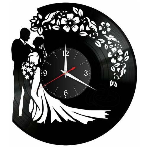 Часы из винила Redlaser "Свадьба, жених, невеста, семья, белое платье" VW-10676