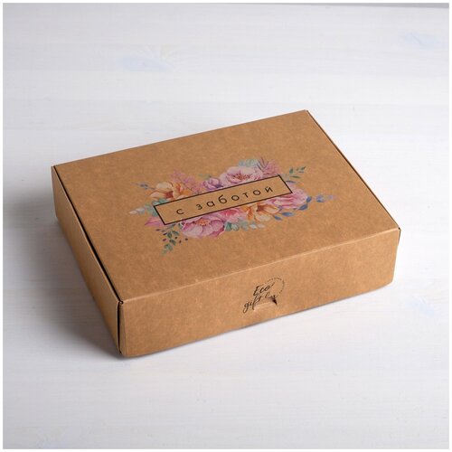 Коробка складная крафтовая "С заботой", 21x15x5 см