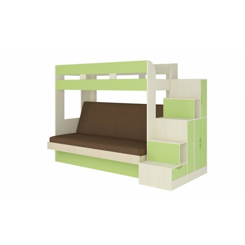 Двухъярусня кровать с диваном Ева бодега светлый/зеленый/коричневый