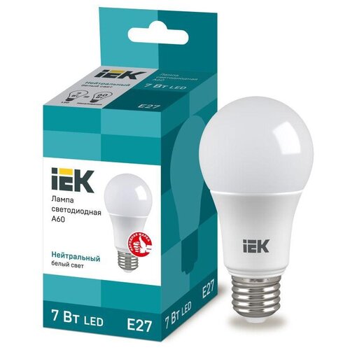 Лампа светодиодная грушевидная белая E27, IEK LLE-A60-7-230-40-E27 (1 шт.)