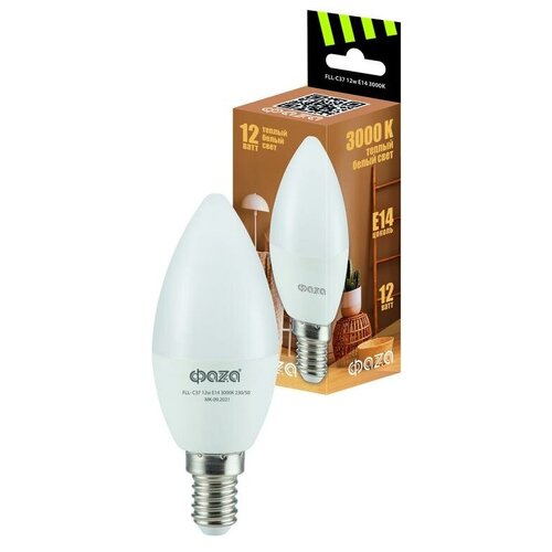 Лампа светодиодная LED 12Вт E14 3000K свеча 230/50 ФАZА | код 5038509 | JazzWay (7шт. в упак.)