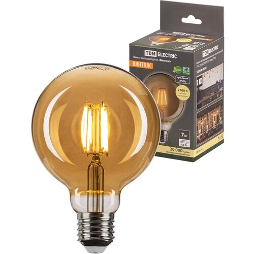 Лампа светодиодная «Винтаж» золотистая G95, 7 Вт, 230 В, 2700 К, E27 (шар) TDM