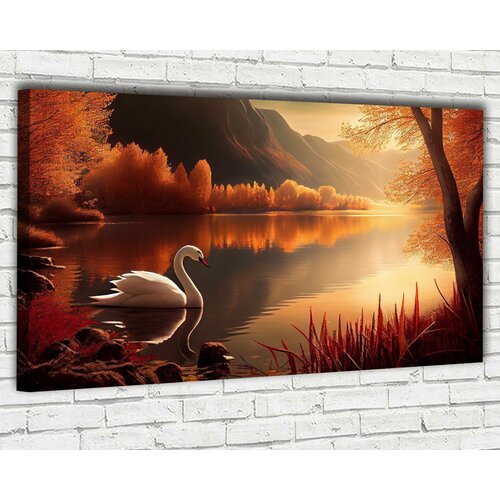 Картина интерьерная на стену ДоброДаров "Лебедь на фоне пруда" 60х100 см Ф0350