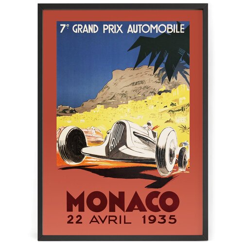 Винтажный плакат на стену гран-при Ралли Монако 1935 год Geo Ham 70 x 50 см в тубусе