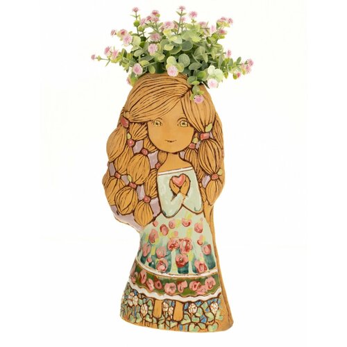 "Девочка с сердцем" - необычная настольная ваза из керамики