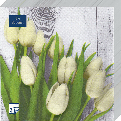 Бумажные салфетки Bouquet Белые тюльпаны, трехслойные, 20шт, 33х33см