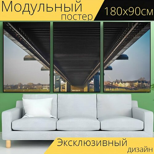 Модульный постер "Архитектура, мост, здания" 180 x 90 см. для интерьера