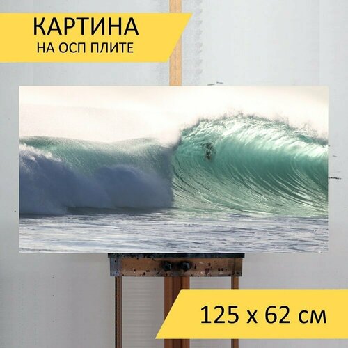 Картина на ОСП 125х62 см. "Пляж, волна, границы тела" горизонтальная, для интерьера, с креплениями