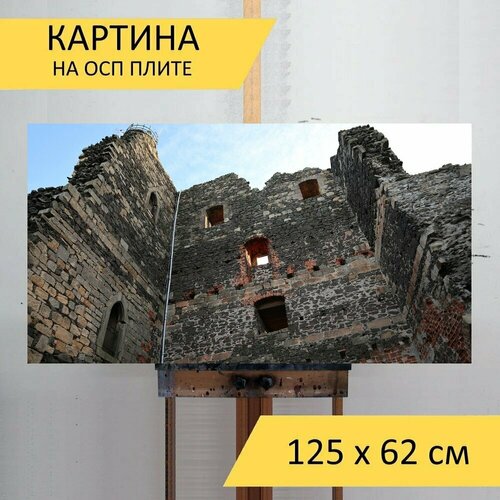 Картина на ОСП 125х62 см. "Замок, в средние века, история" горизонтальная, для интерьера, с креплениями