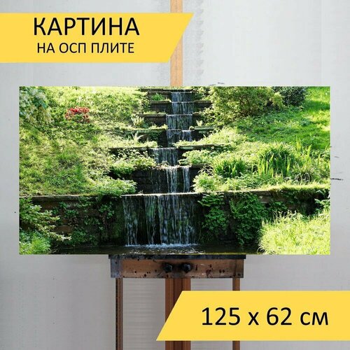 Картина на ОСП 125х62 см. "Баден баден, водопад, парк" горизонтальная, для интерьера, с креплениями