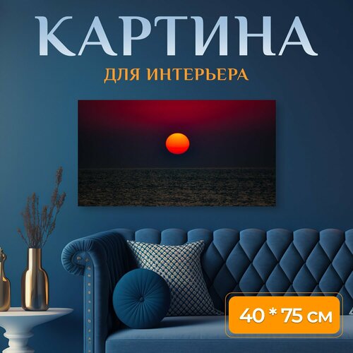 Картина на холсте "Заход солнца, солнце, небо" на подрамнике 75х40 см. для интерьера