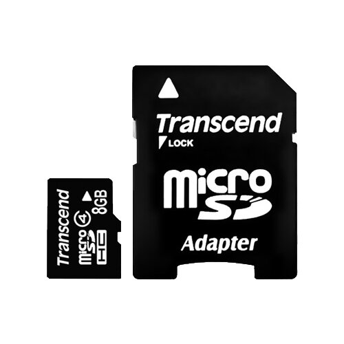 Карта памяти Transcend microSDHC 8 ГБ Class 4, адаптер на SD
