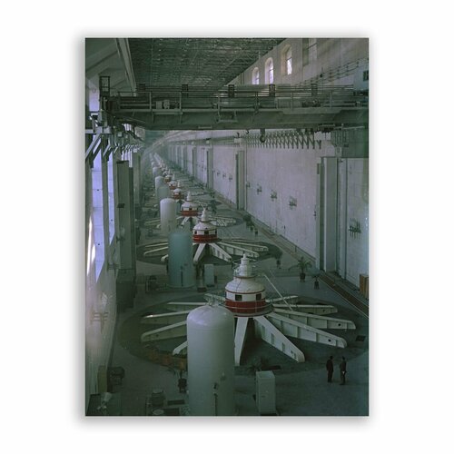 Советский постер, плакат на бумаге / Гидроэлектростанция / Размер 30 x 40 см