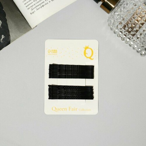 Queen fair Невидимка для волос "Классика" (набор 20 шт) рельеф, 6 см, чёрный