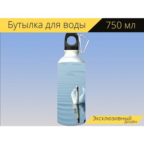 Бутылка фляга для воды "Лебедь, птица, озеро" 750 мл. с карабином и принтом