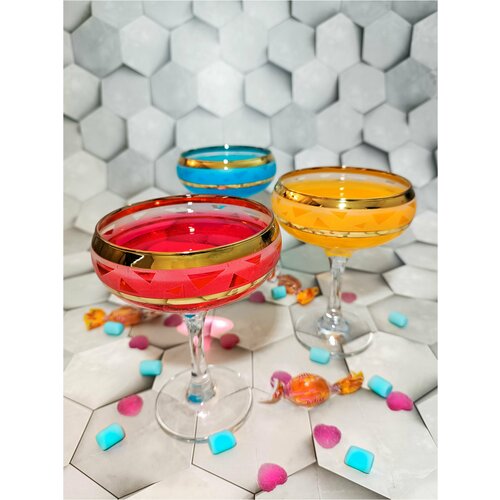 Подарочный набор бокалов для мартини/коктейлей с алмазной гравировкой PROMSIZ голден АЙС / 270 мл, 6 шт.