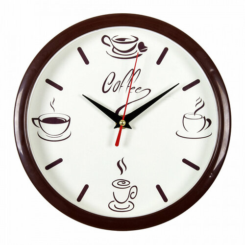 Рубин Часы настенные, интерьерные "Coffee", d-22 см, бесшумные, корпус коричневый