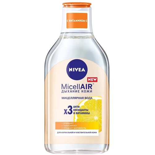 NIVEA мицеллярная вода MicellAIR Дыхание Кожи с витамином С, 400 мл, 400 г