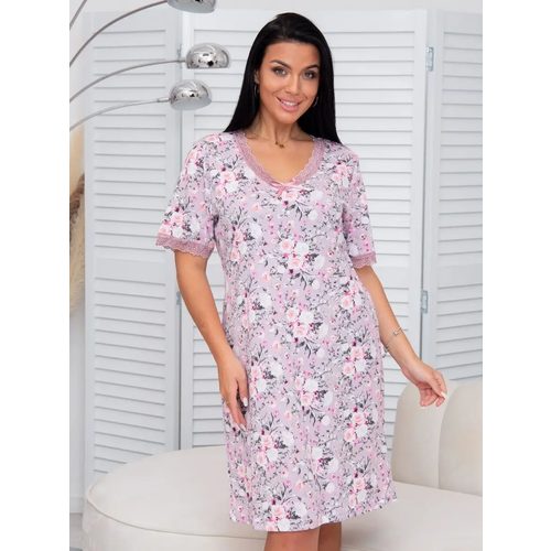 Сорочка  Iren Style, размер 56, серый, розовый