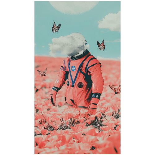 Постер / Плакат / Картина Космонавт в розовом поле 60х90 см в раме