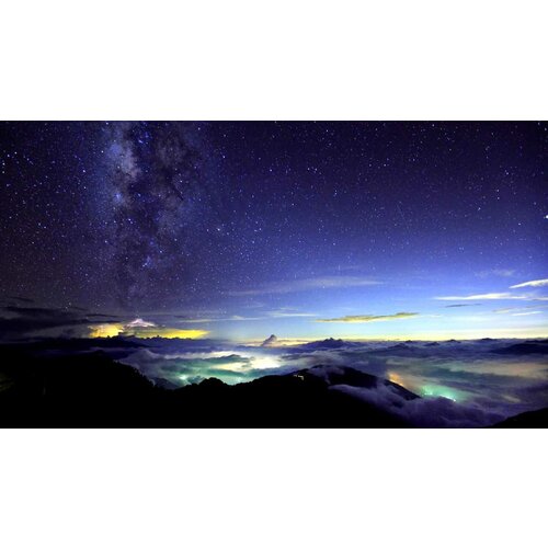 Картина на холсте 60x110 LinxOne "Горы небо япония звёзды ночь" интерьерная для дома / на стену / на кухню / с подрамником