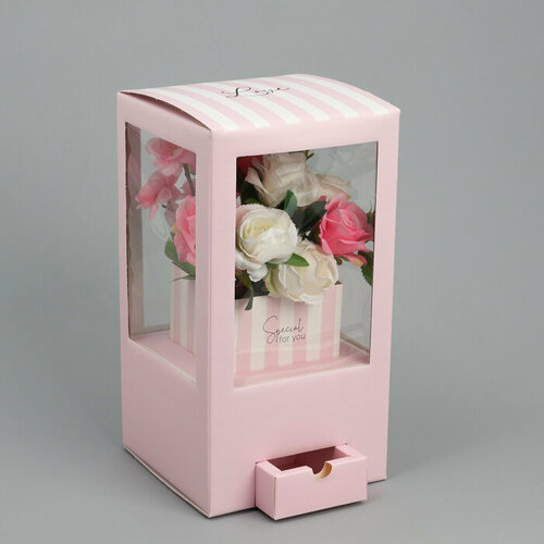 Дарите Счастье Коробка для цветов с вазой из МГК складная «Для тебя», 16 х 23 х 16 см
