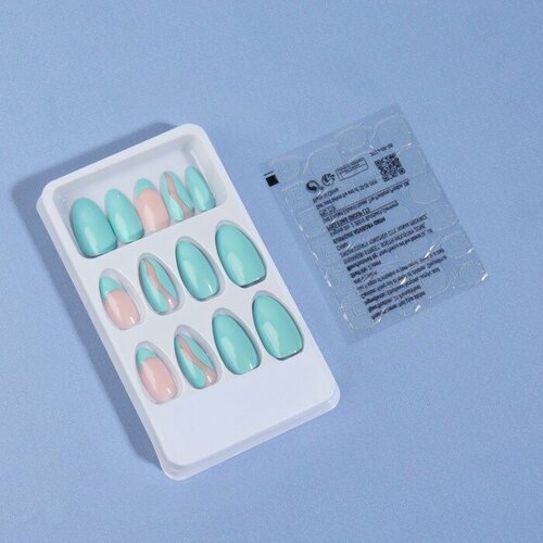Накладные ногти «Freshness», 24 шт, с клеевыми пластинами, форма миндаль, цвет голубой/розовый