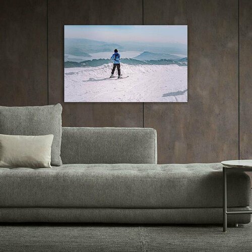 Картина на холсте 60x110 LinxOne "Человек, лыжи, горы, снег, зима" интерьерная для дома / на стену / на кухню / с подрамником