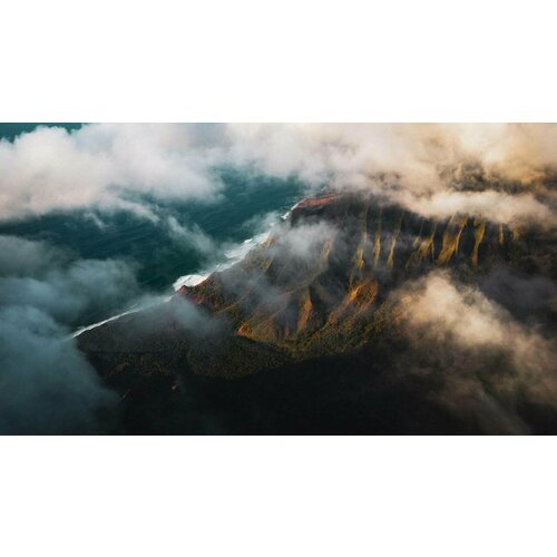 Картина на холсте 60x110 LinxOne "Горы гора природа облака" интерьерная для дома / на стену / на кухню / с подрамником