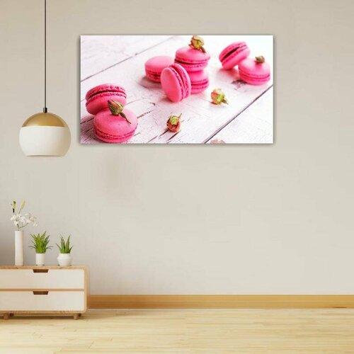 Картина на холсте 60x110 LinxOne "Розовый десерт макарон на столе" интерьерная для дома / на стену / на кухню / с подрамником
