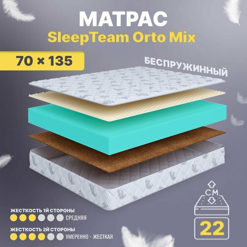 Матрас 70х135 беспружинный, детский анатомический, в кроватку, SleepTeam Orto Mix, умеренно жесткий, 22 см, двусторонний с разной жесткостью