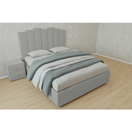 Двуспальная кровать Джульетта 140x200 основание металлическое с ламелями велюр серый без ножек