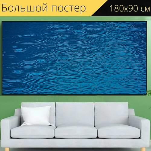 Большой постер "Вода, бассейн, дождь" 180 x 90 см. для интерьера