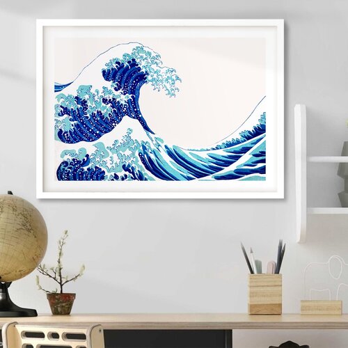 Постер "Японская волна" 50 на 70 в белой рамке / Картина для интерьера / Плакат / Постер на стену / Интерьерные картины